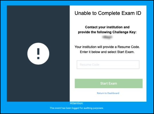 Examplify: Challenge Key (Continuation Code) Messages and Resume Codes ...