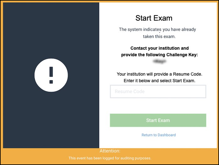 Examplify: Challenge Key (Continuation Code) Messages and Resume Codes ...